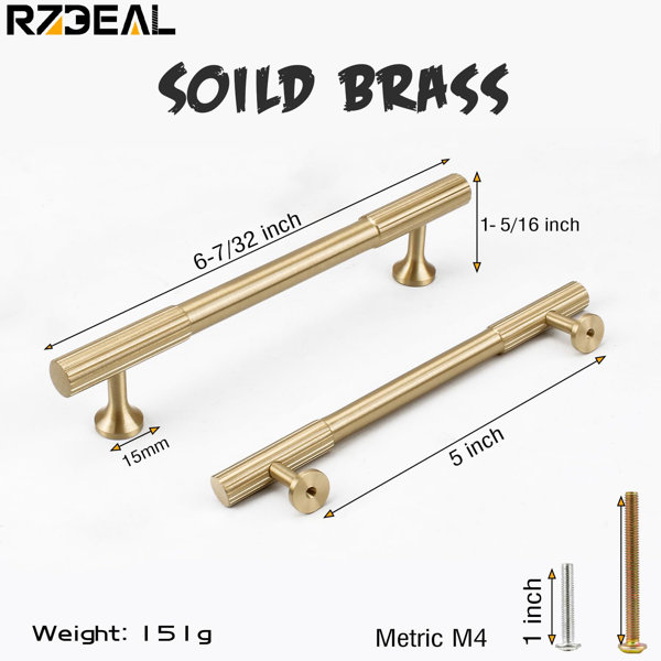 COAHAHA Solid Brass T Bar Cabinet Handles - 5 Inch Gold Drawer Pulls, Pack Of 4 | Wayfair